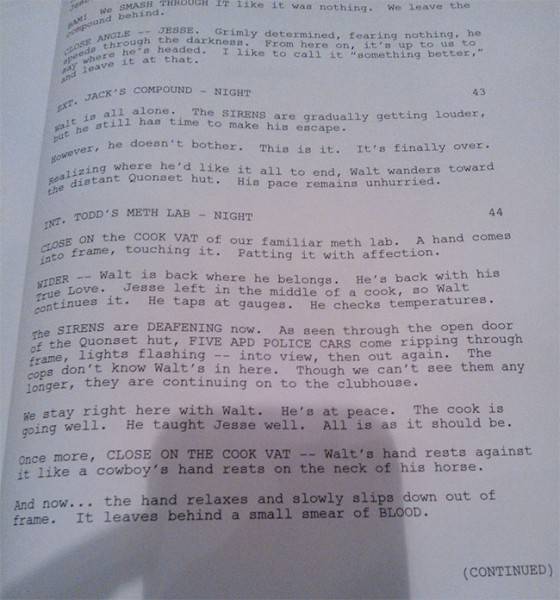BREAKING BAD Finale Script Pages